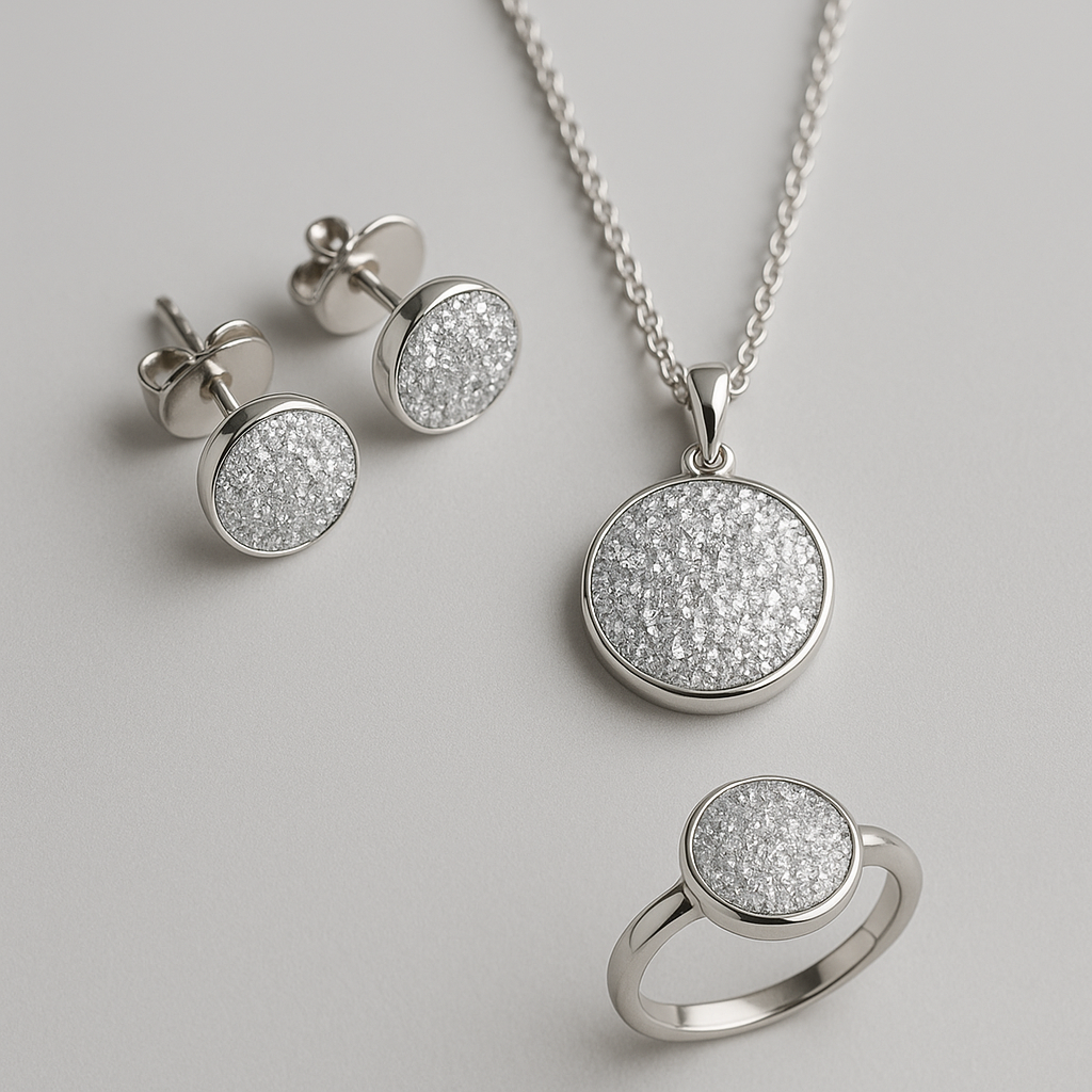 Osmium Schmuck Set – Anhänger, Ohrstecker & Ring aus kristallinem ...